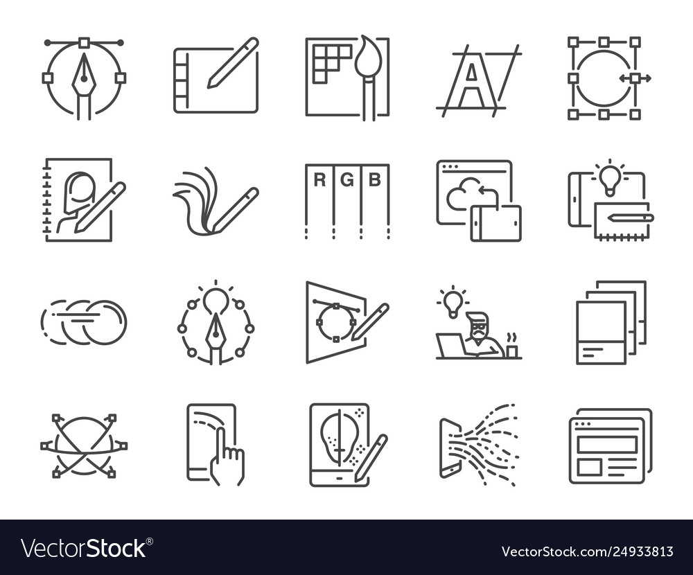 Digital design line icon set Royalty Free Vector Image