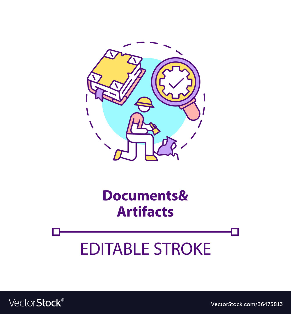Documents and artifacts analysis concept icon Vector Image