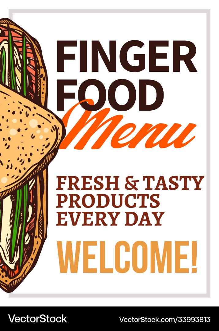 Finger food menu hand drawn poster Royalty Free Vector Image