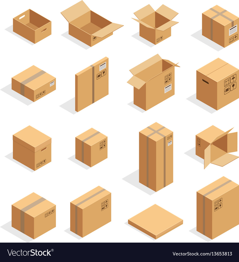 Isometric packaging boxes set Royalty Free Vector Image