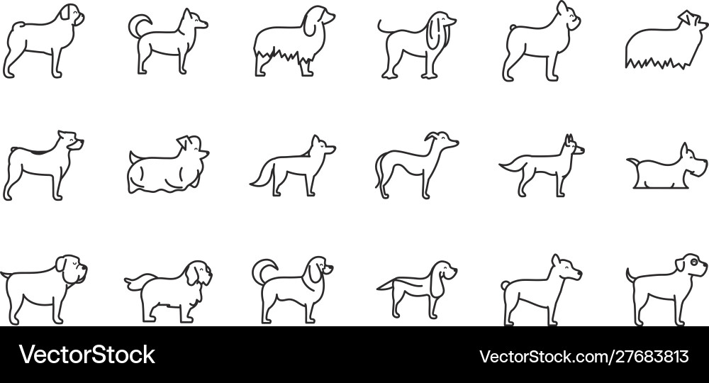 Set dogs breed standing icons linear style Vector Image