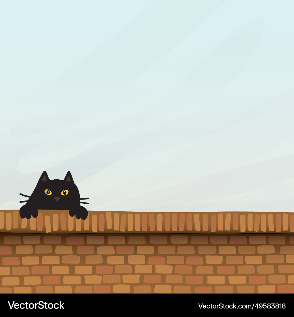 Black cat on brick wall childish style Royalty Free Vector
