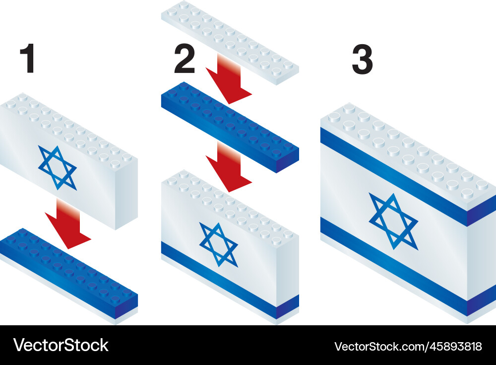 Blocks building israeli flag in 3 easy steps Vector Image