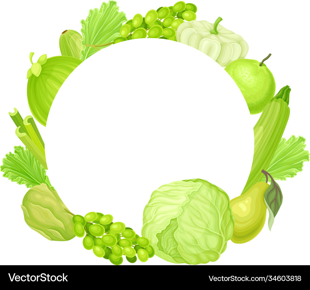 Colorful fruit and vegetables arranged in round Vector Image