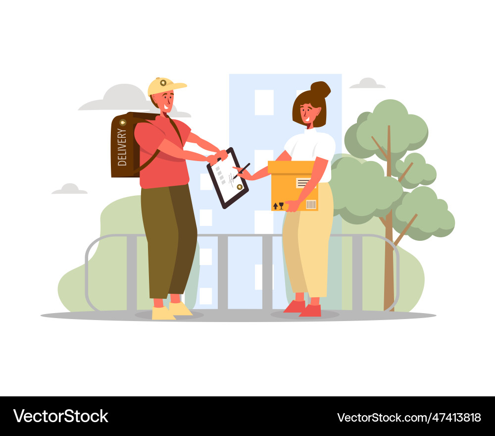Customer signs paper with delivery Royalty Free Vector Image