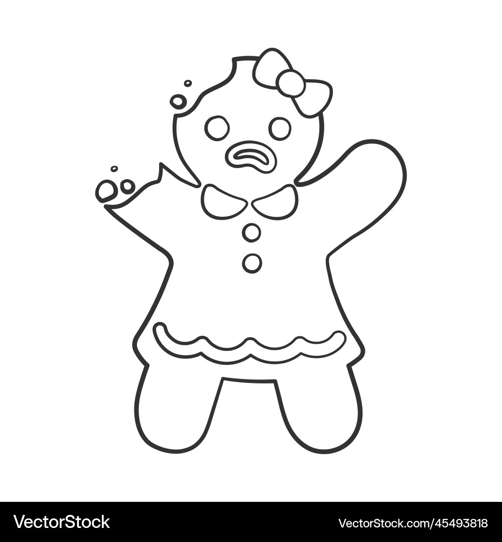 Gingerbread girl cookie with bite outline doodle Vector Image