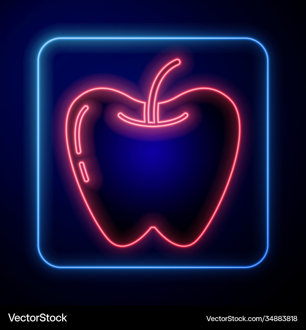 Glowing neon apple icon isolated on blue Vector Image