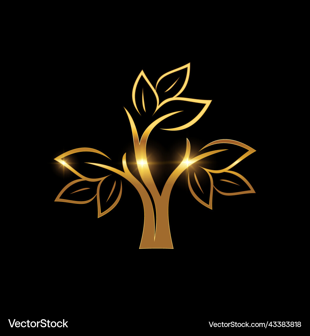Golden tree symbol logo sign Royalty Free Vector Image