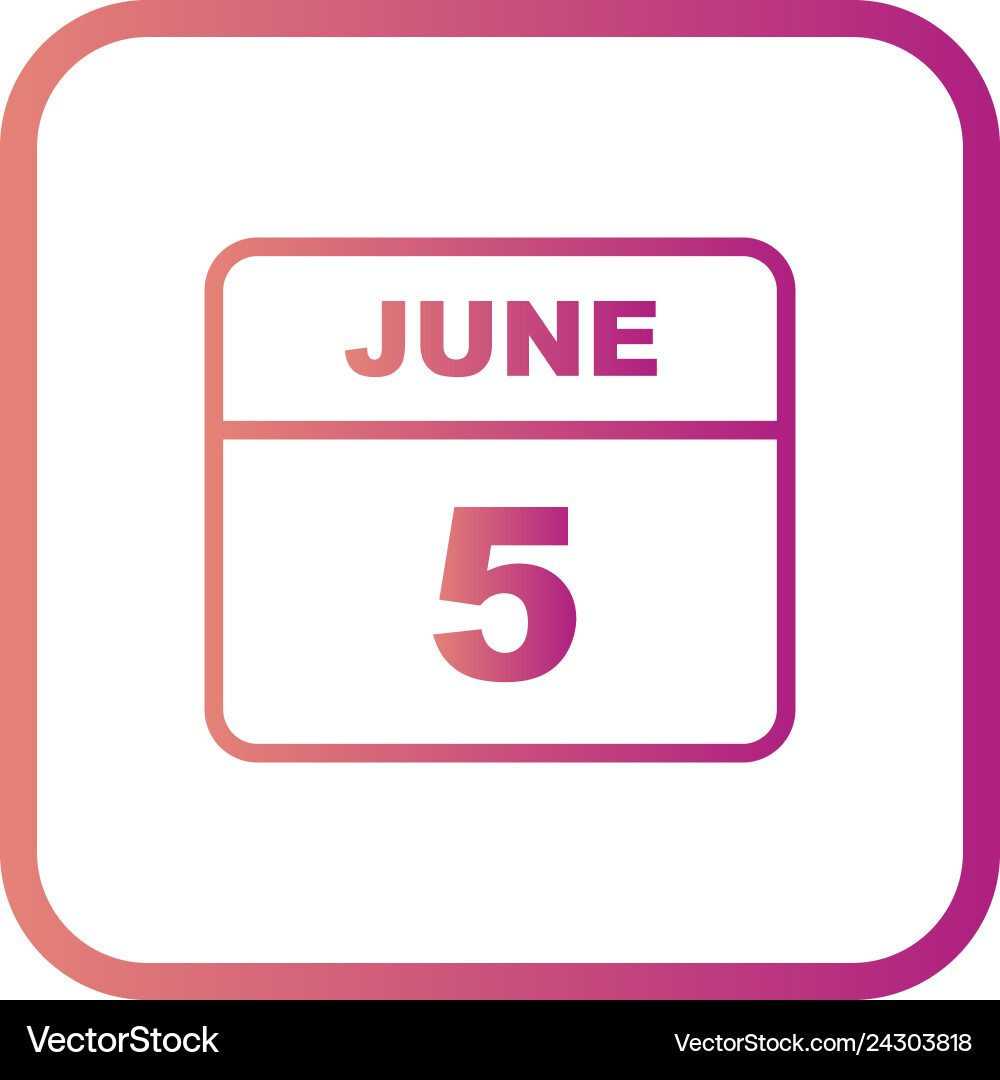 June 5th date on a single day calendar Royalty Free Vector
