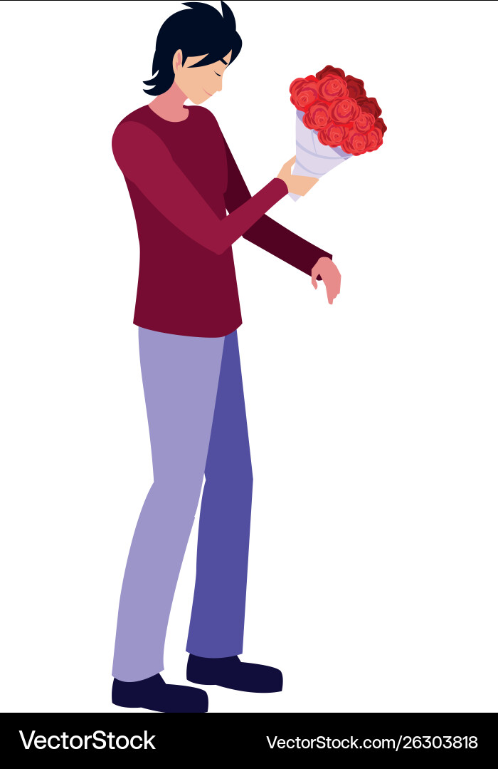 Romantic man with flowers bouquet Royalty Free Vector Image