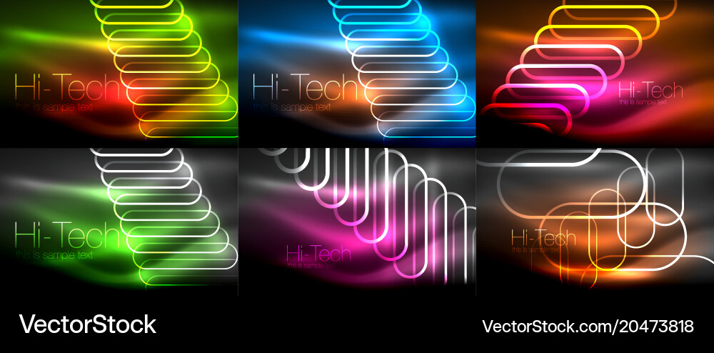 Set of glowing ellipses dark background waves Vector Image