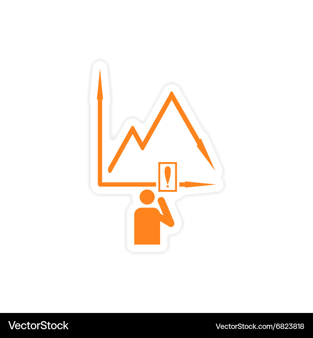 Stylish sticker on paper falling graph and people Vector Image