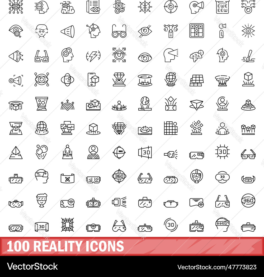 100 reality icons set outline style Royalty Free Vector