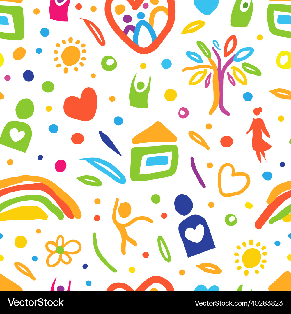 Bright family pattern with abstract parent and kid