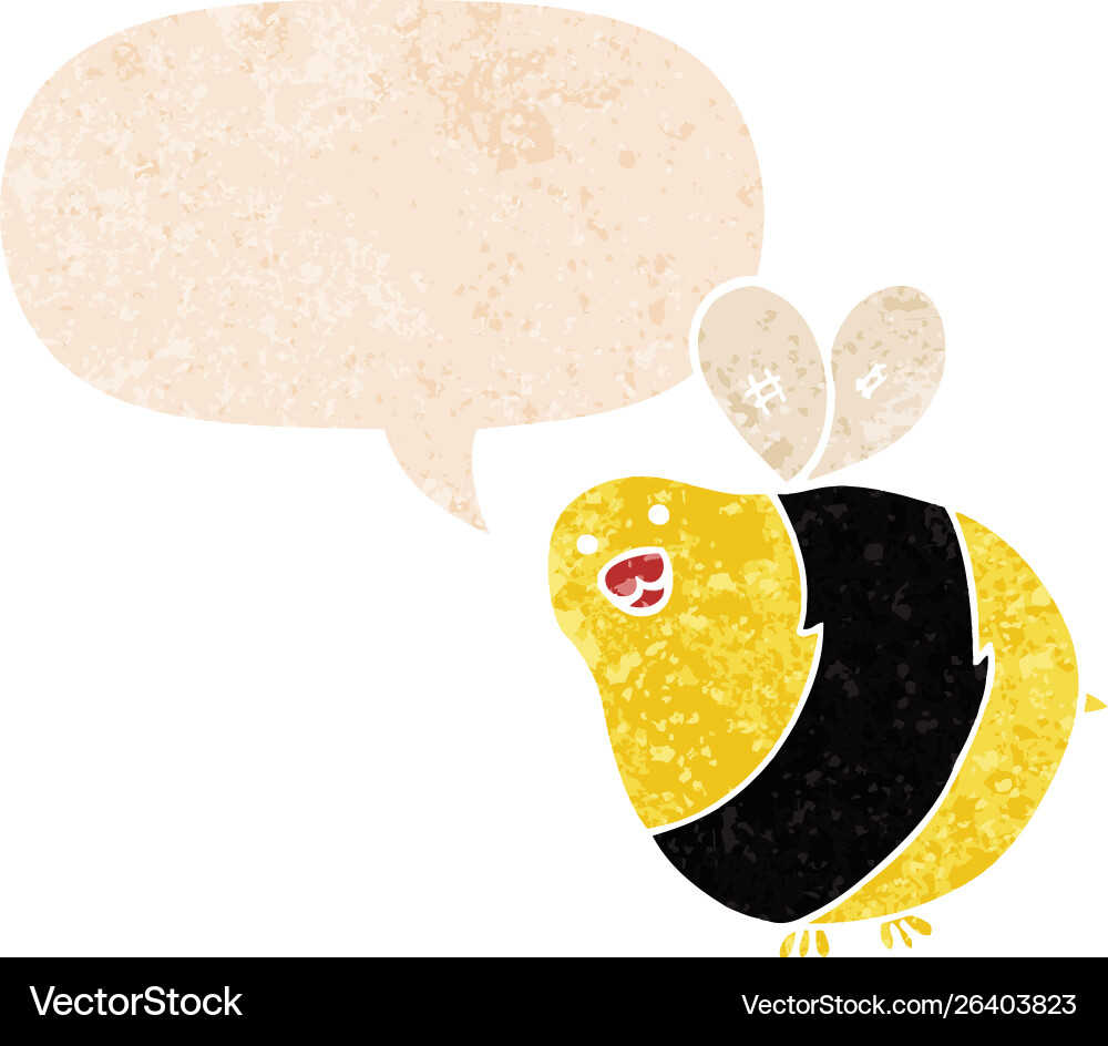 Cartoon bee and speech bubble in retro textured Vector Image
