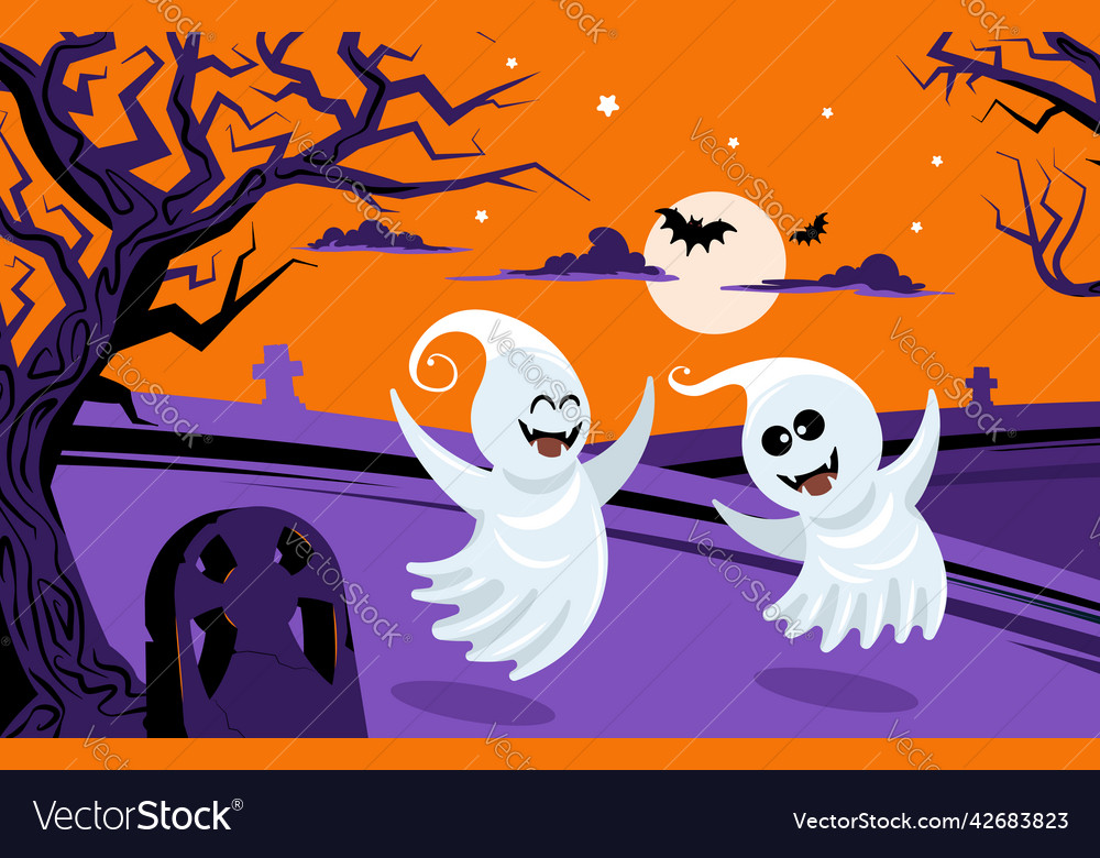 Dancing ghosts cartoon composition Royalty Free Vector Image