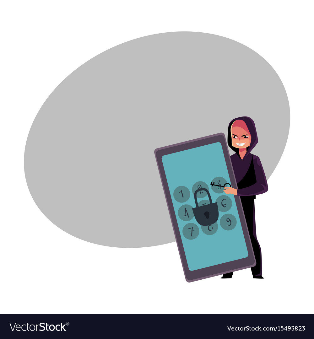 Hacker breaking phone smartphone pin code Vector Image