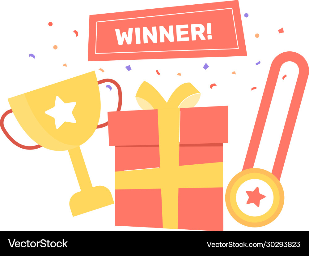 Winner set cup gift box gold medal Royalty Free Vector Image