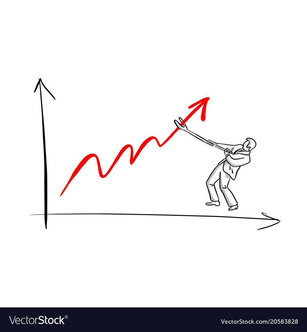 Businessman making red graph up Royalty Free Vector Image