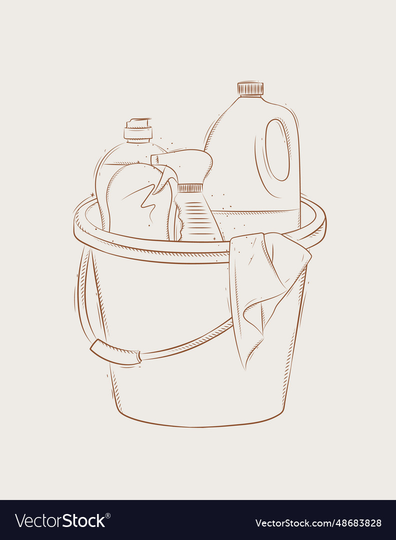 Cleaning supplies tools accessories beige Vector Image