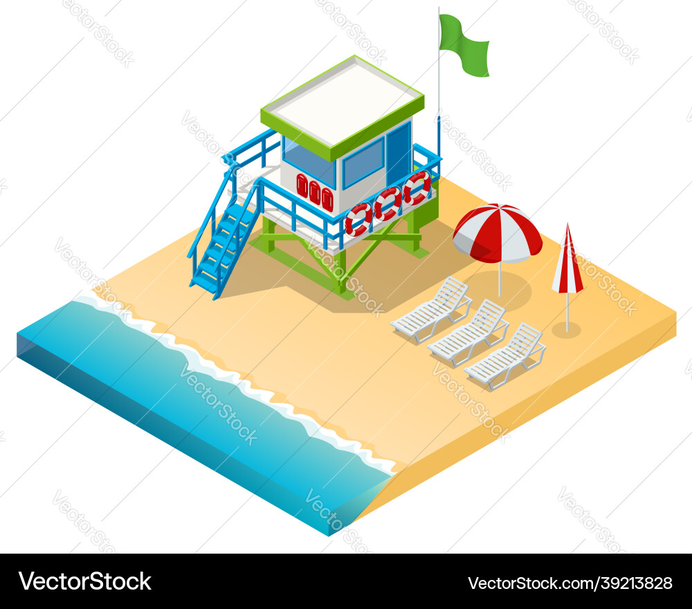 Isometric watchtower on a sandy beach lifeguard Vector Image