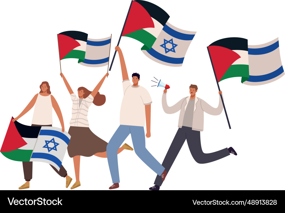 Israel and palestine war people protesting for Vector Image