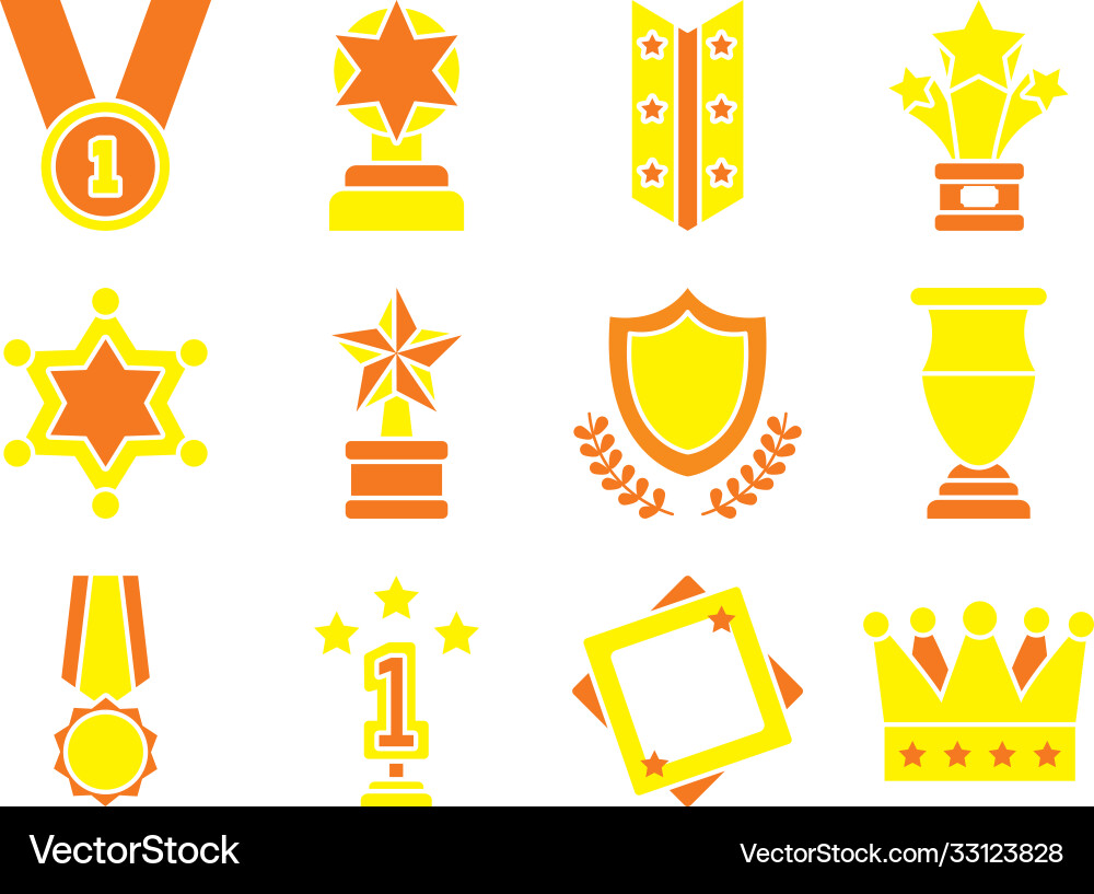 Medal and badge icon set flat style Royalty Free Vector