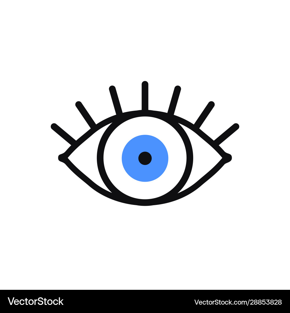 Open blue eye line icon on white background look Vector Image
