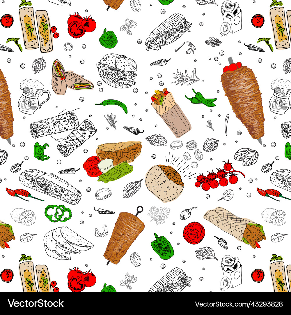 Shawarma cooking and ingredients for kebab Vector Image