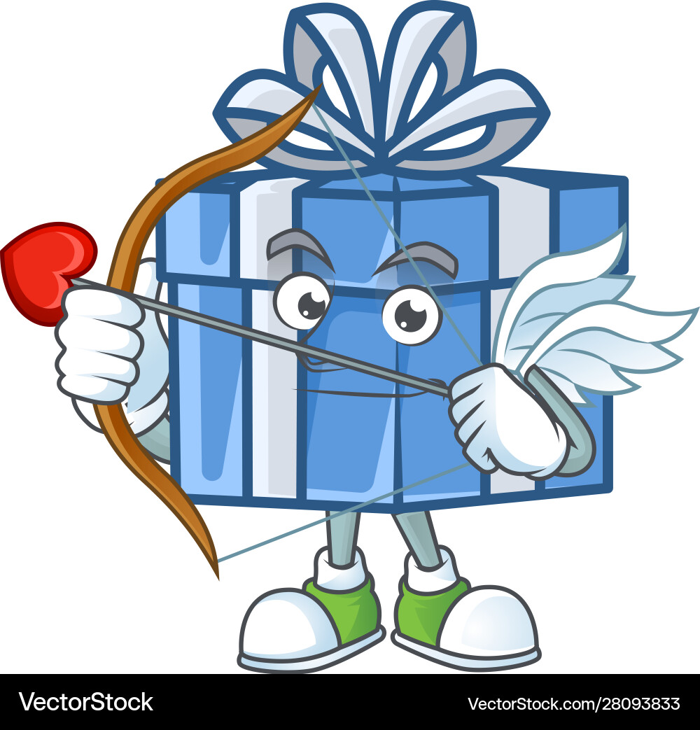 Cute blue gift box cupid cartoon character with Vector Image