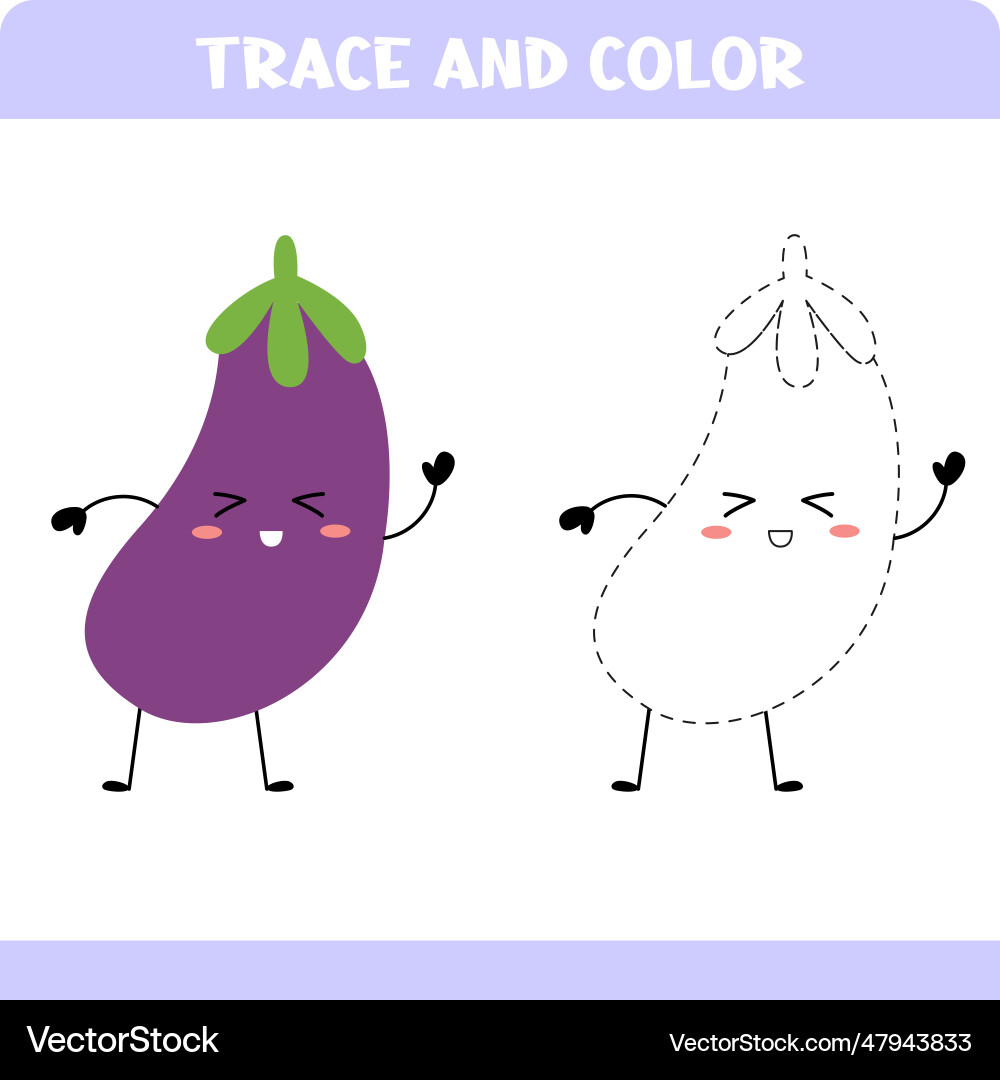 Eggplant trace the line game for kids educational Vector Image