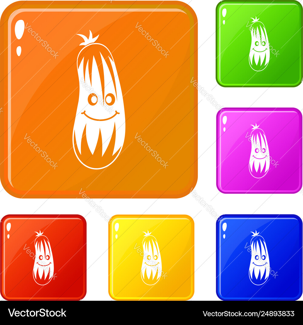 Fresh smiling cucumber icons set color Royalty Free Vector