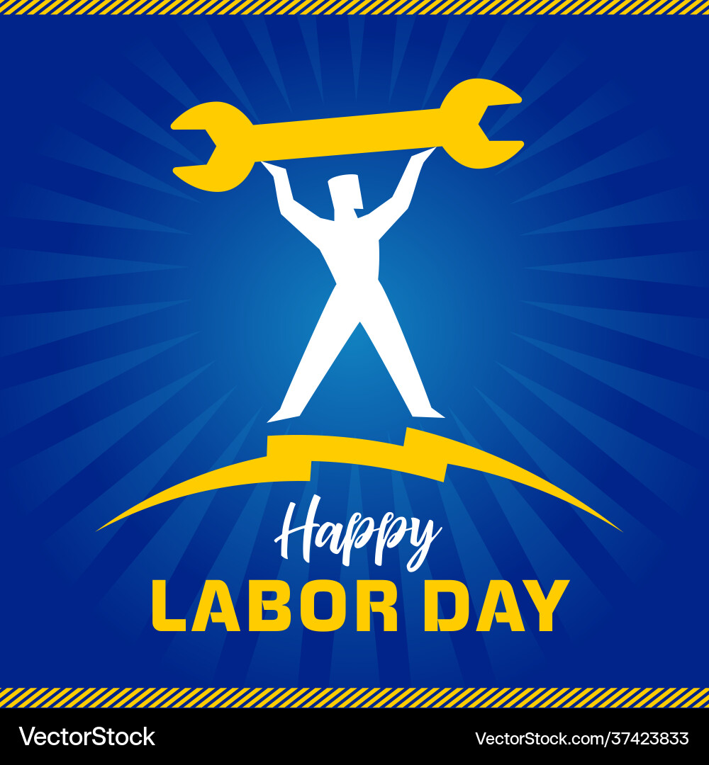 Labor day usa workman on blue sunbeams Royalty Free Vector