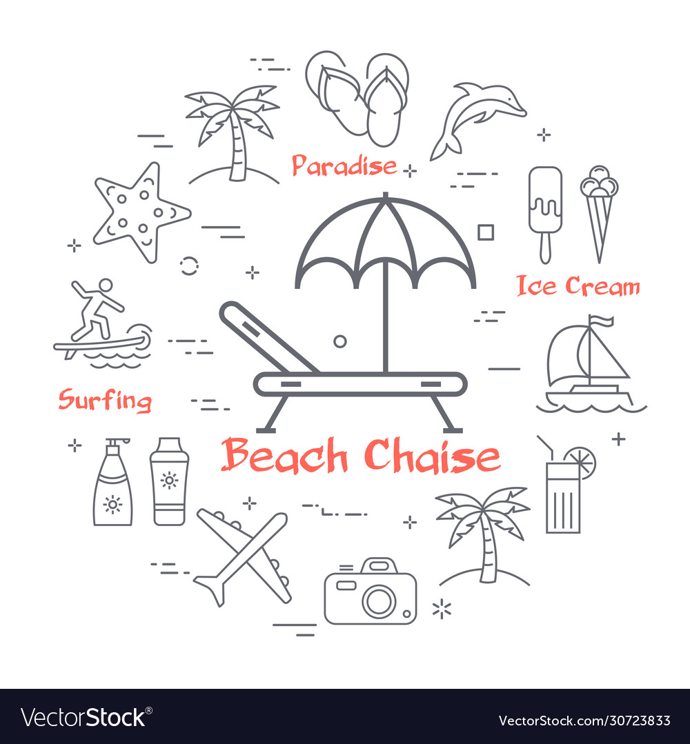 Linear concept summertime and beach Royalty Free Vector Linear concept summertime and beach Royalty Free Vector