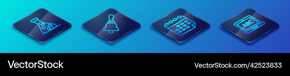 Set isometric line school timetable test tube Vector Image