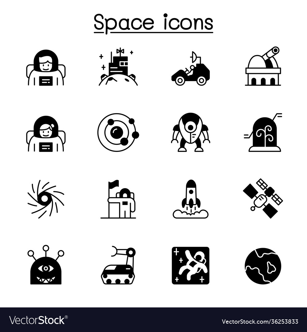 Space icon set graphic design Royalty Free Vector Image
