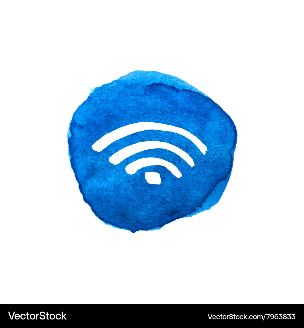 Wireless network symbol on bright blue watercolor Vector Image