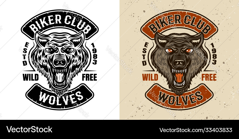 Wolves biker club emblem in two styles Royalty Free Vector