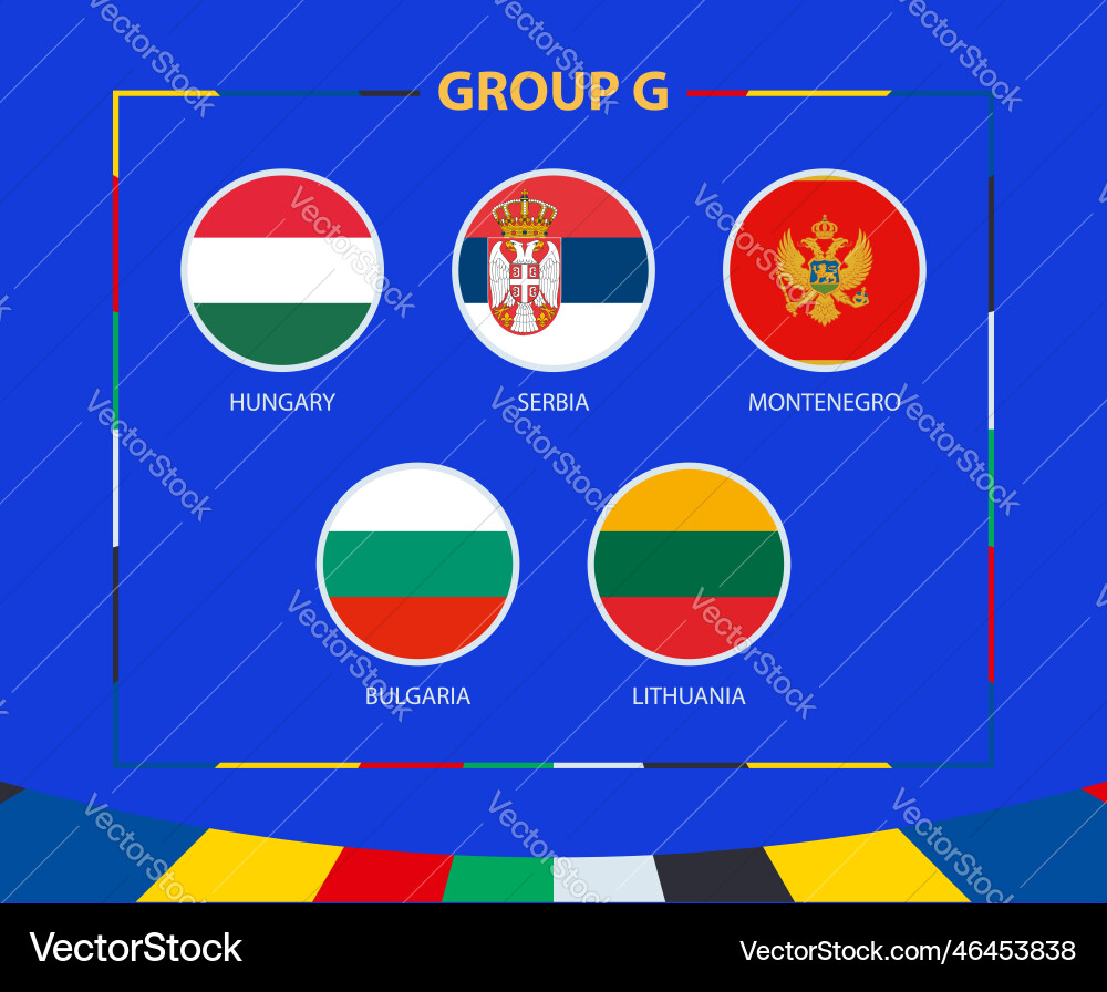 Circle flags of group g participants Royalty Free Vector