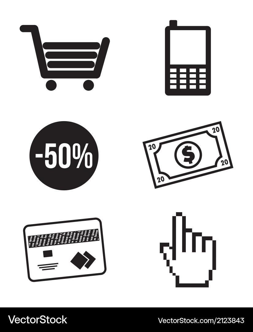 Black mobile buying icons isolated Royalty Free Vector Image