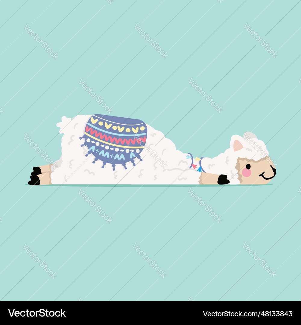 Cute lama alpaca sleeping cartoon Royalty Free Vector Image