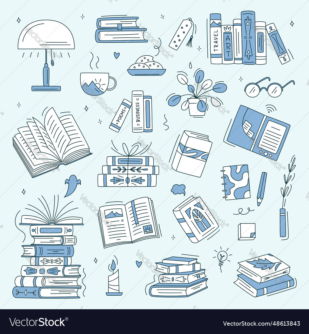Doodle book collection educational books set Vector Image