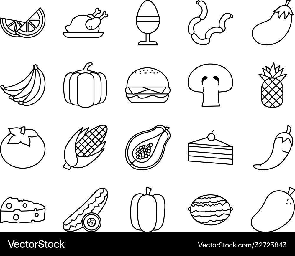 Food line style icon set design Royalty Free Vector Image