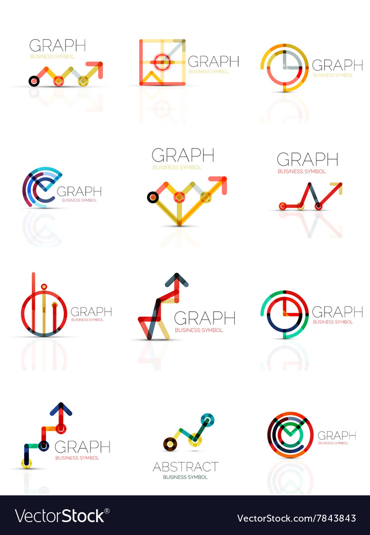 Linear graph and chart abstract logo set Vector Image