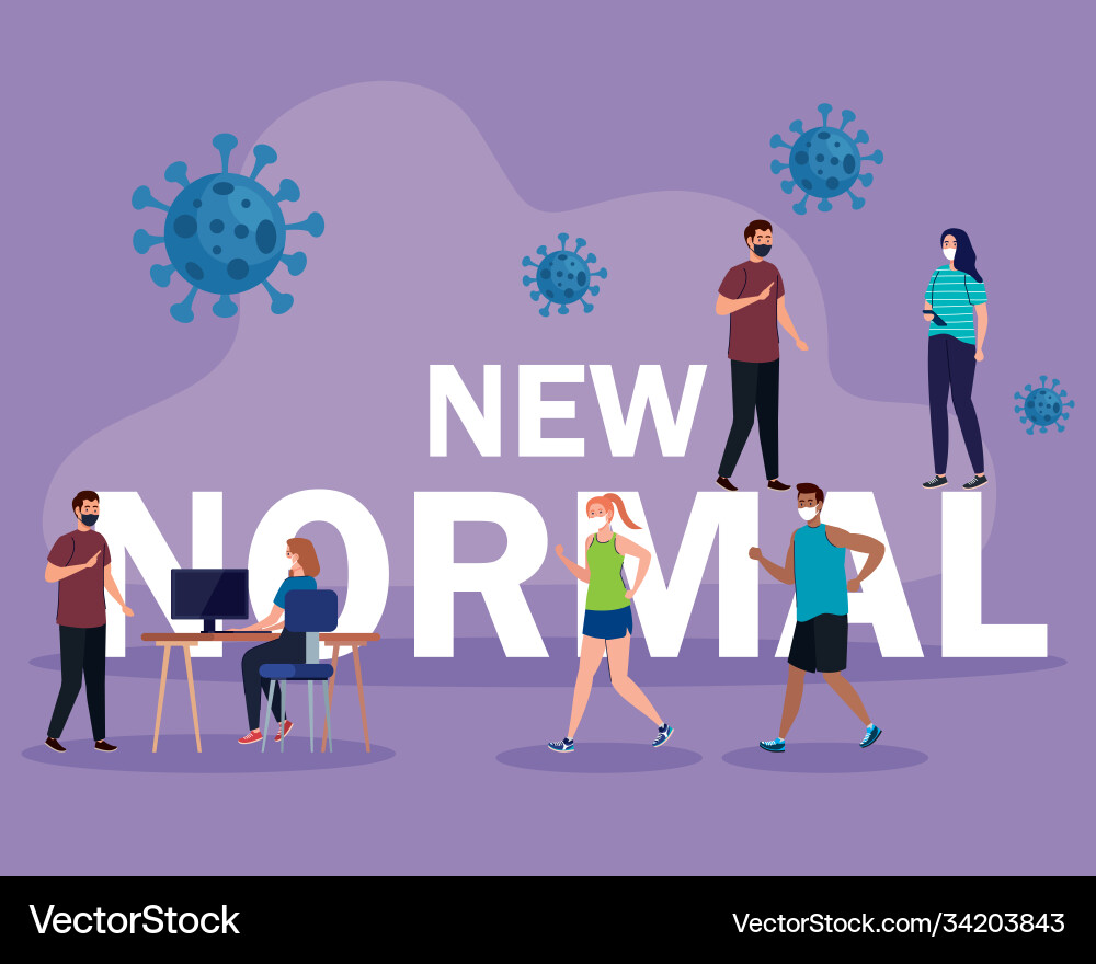 New normal people with mask and desk Royalty Free Vector