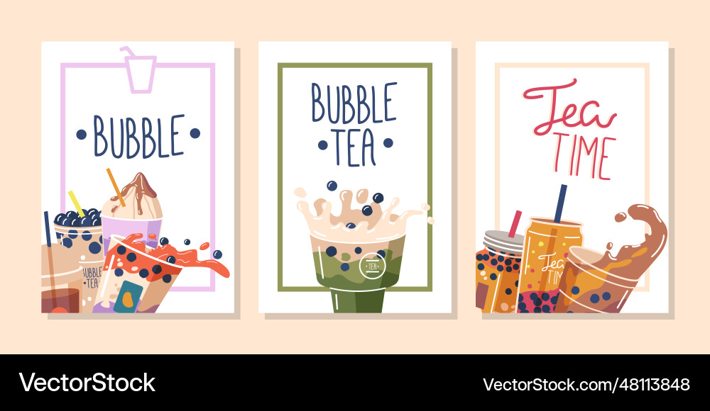 Banners with bubble tea eye-catching and colorful Vector Image