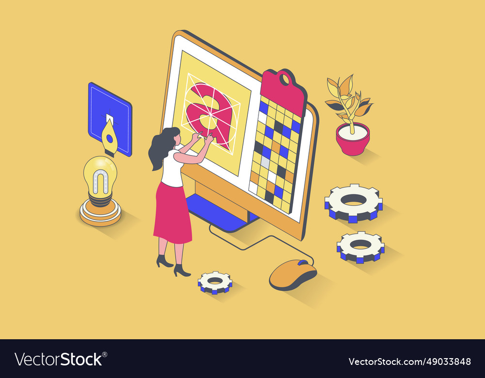 Design studio concept in 3d isometric Royalty Free Vector