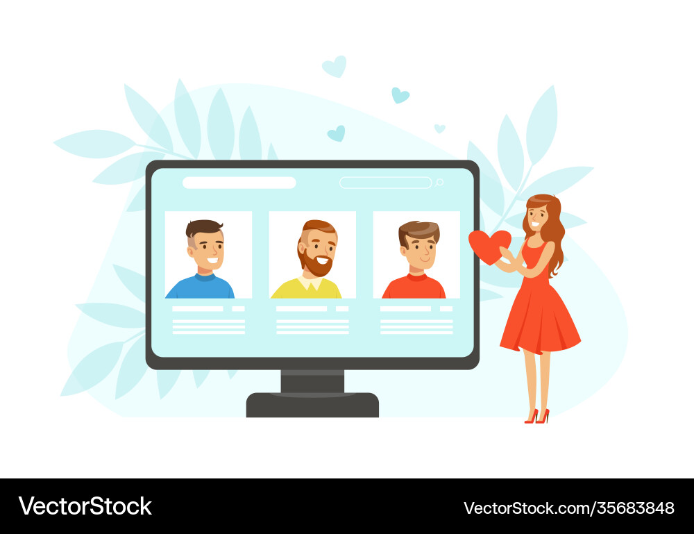 Girl using website for dating or searching Vector Image