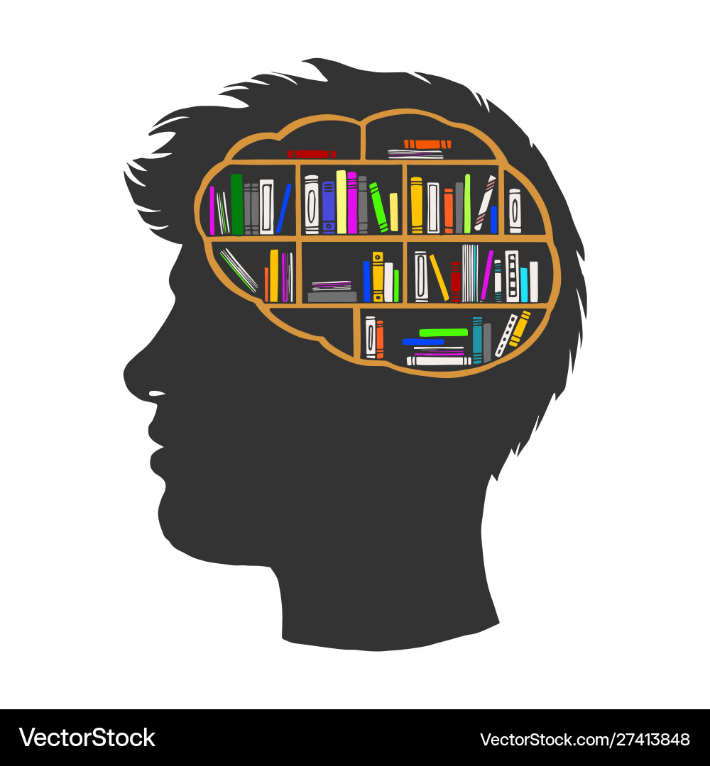 Man with books library in brain sketch Royalty Free Vector