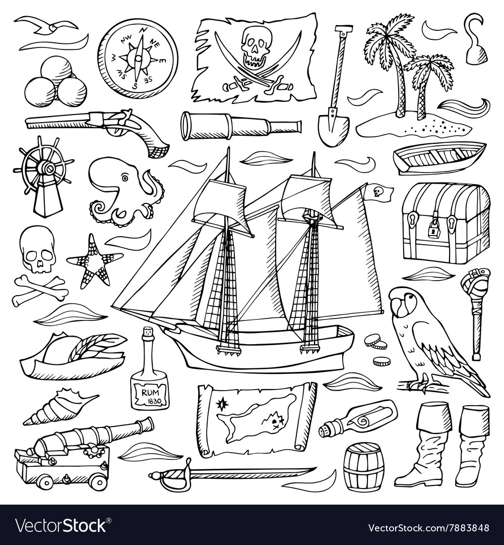 Pirates hand drawn set Royalty Free Vector Image